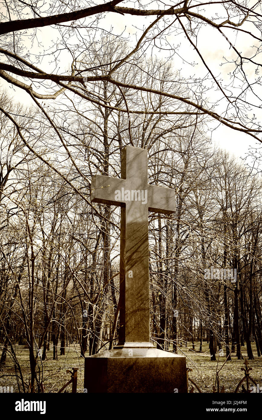old historic cemetery cross, sepia toned image Stock Photo - Alamy