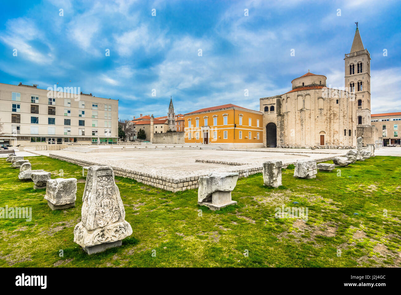 View at ancient Roman Forum in marble Zadar town, Dalmatia region ...