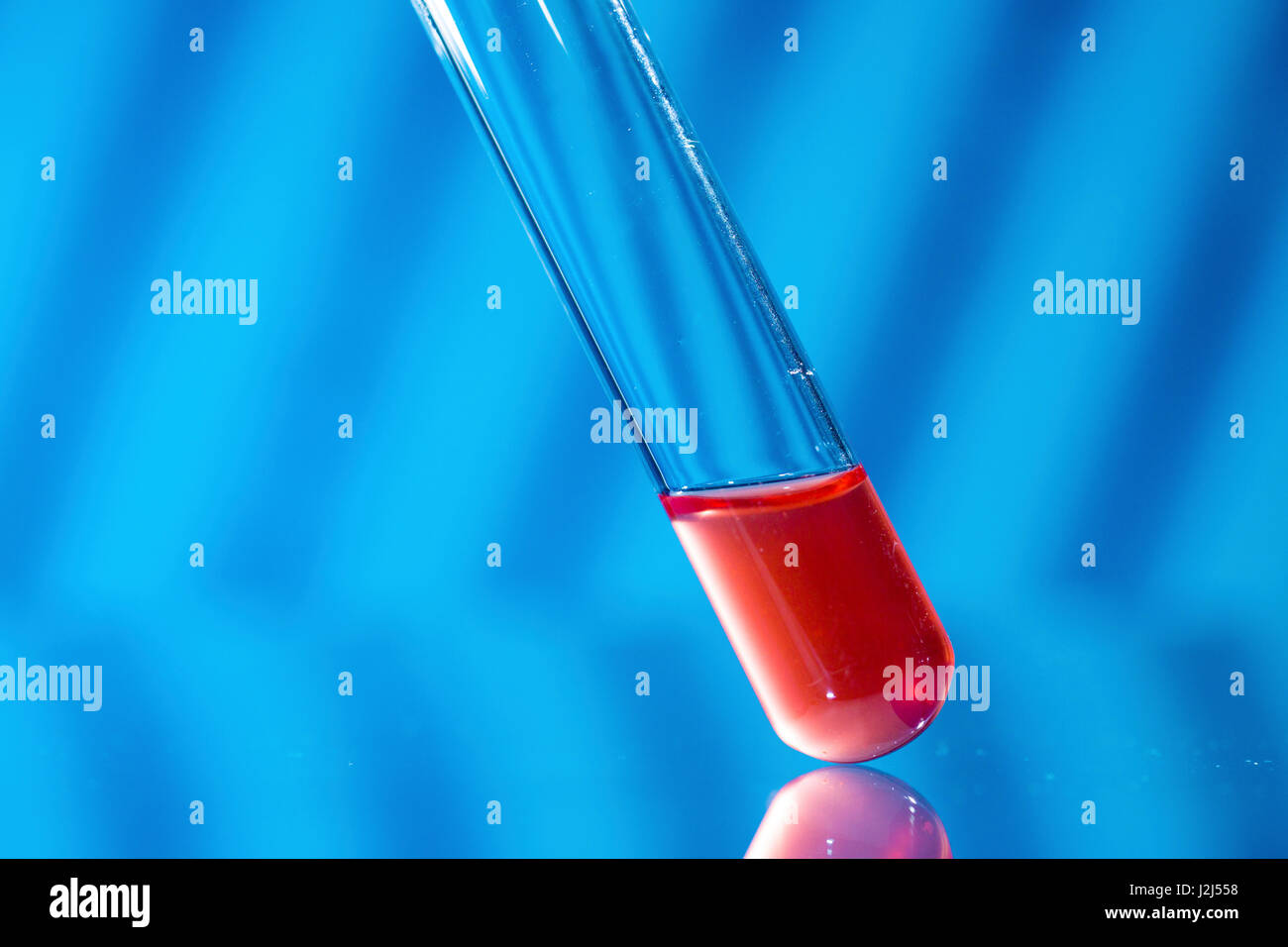 Test tube with blood sample against blue background Stock Photo - Alamy