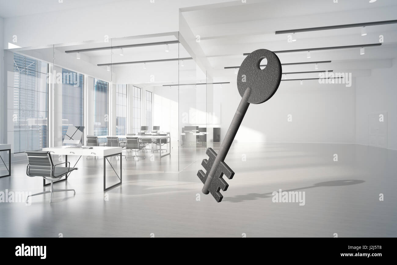 Conceptual background image of concrete key sign in modern office ...