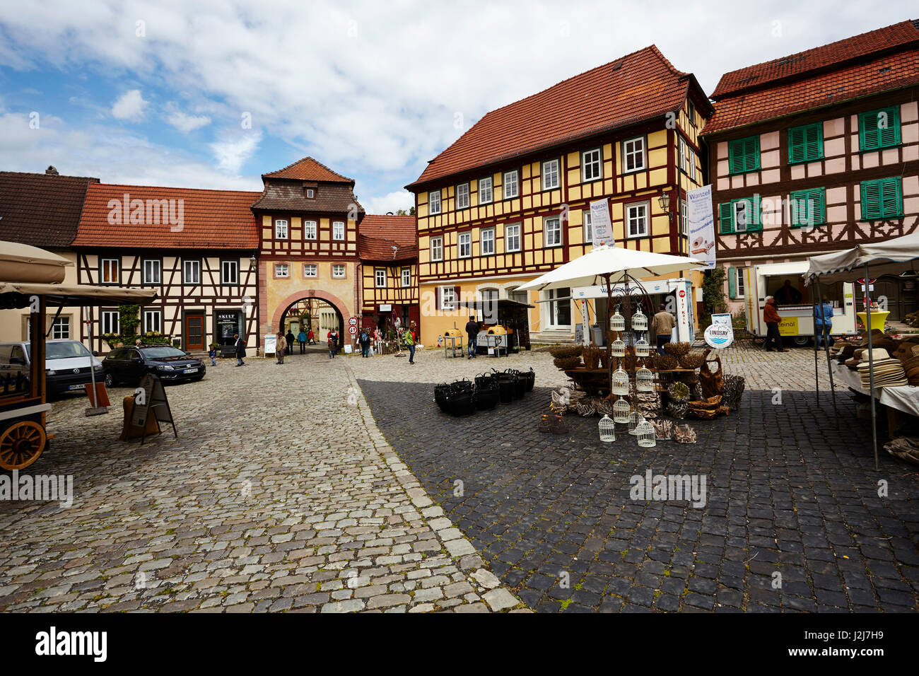Historical city center of Königsberg in Bavaria, half timbered ...