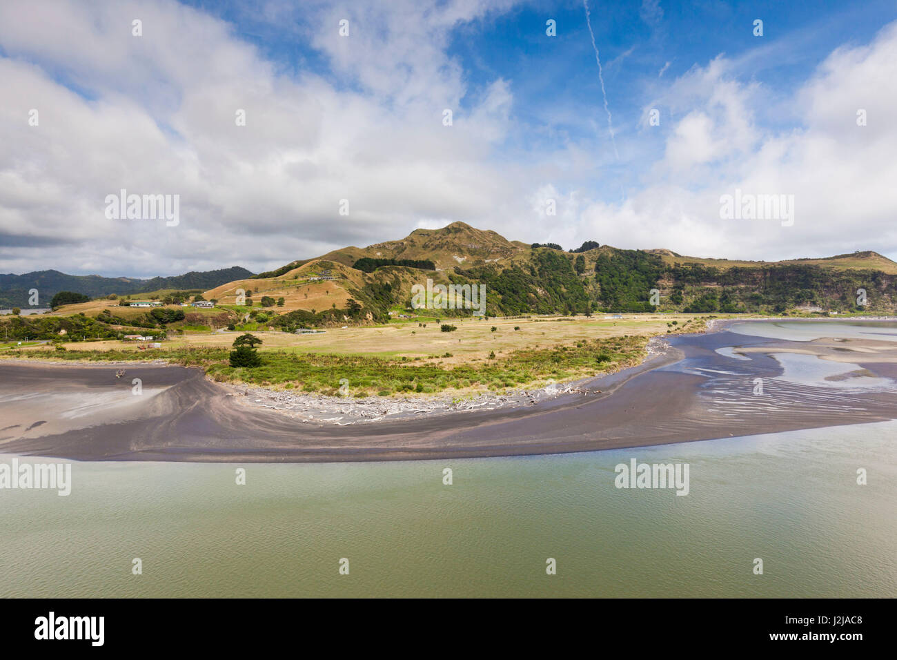 New Zealand, North Island, Mokau, Mokau harbor landscape Stock Photo ...