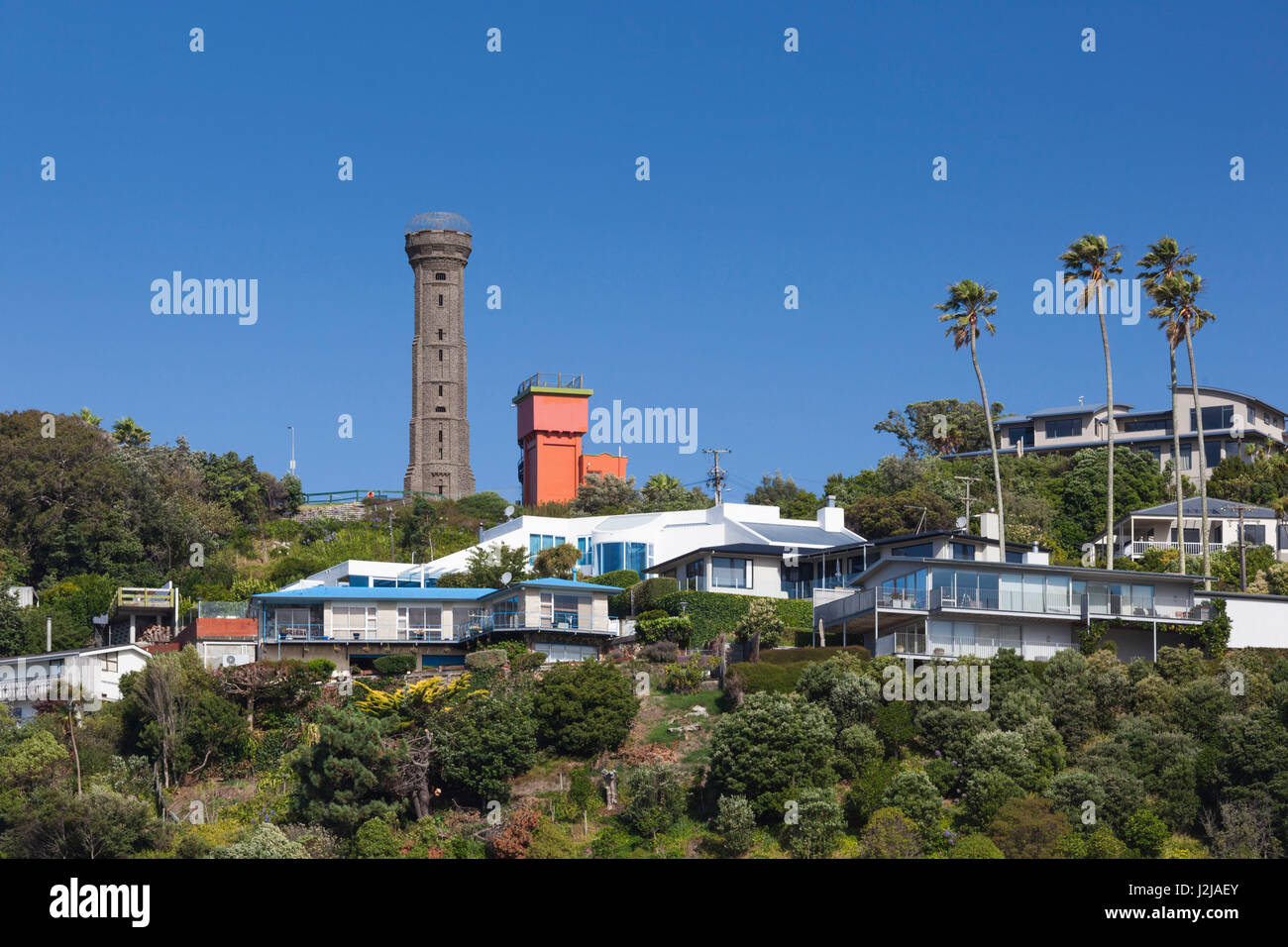 New Zealand, North Island, Wanganui, city skyline with Durie Hill Tower ...