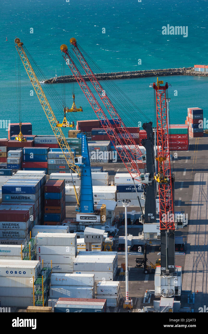New Zealand, North Island, Hawkes Bay, Napier, elevated port view from ...