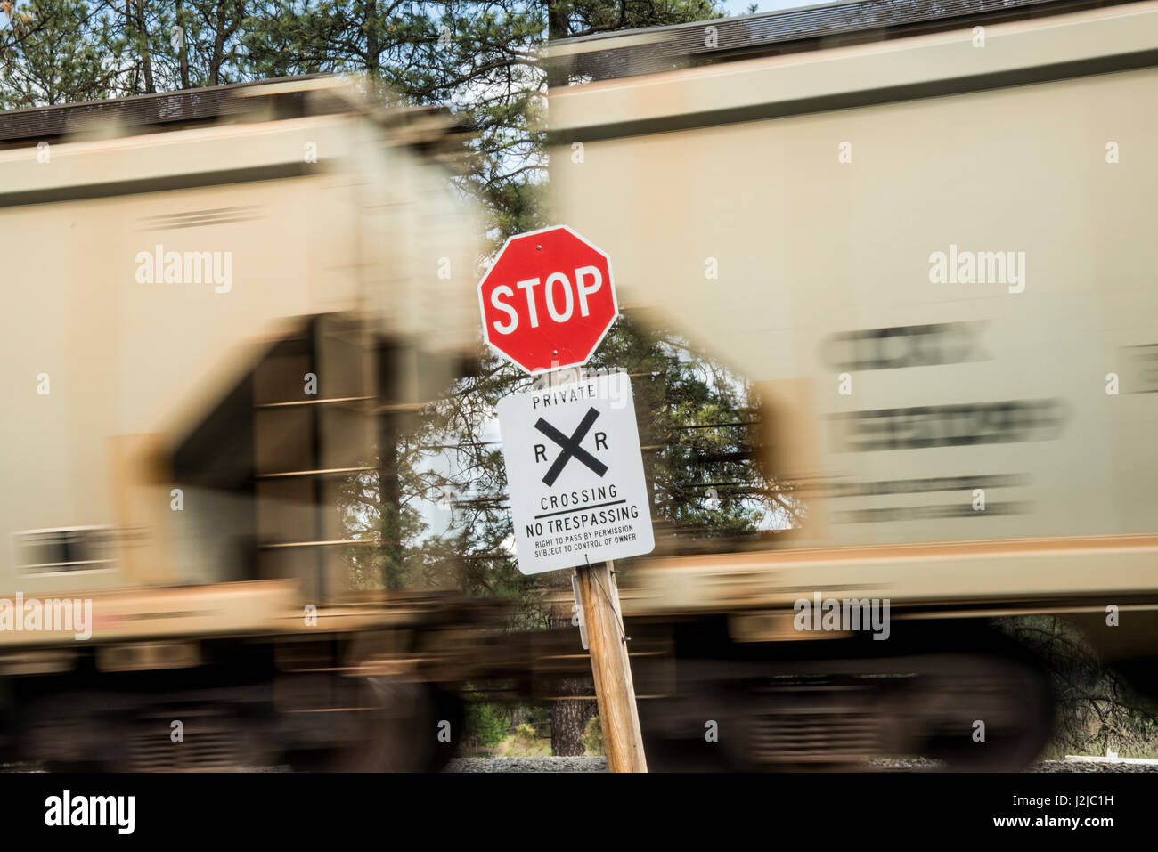USA, Washington State, Palouse, Whitman County. Freight train carrying ...