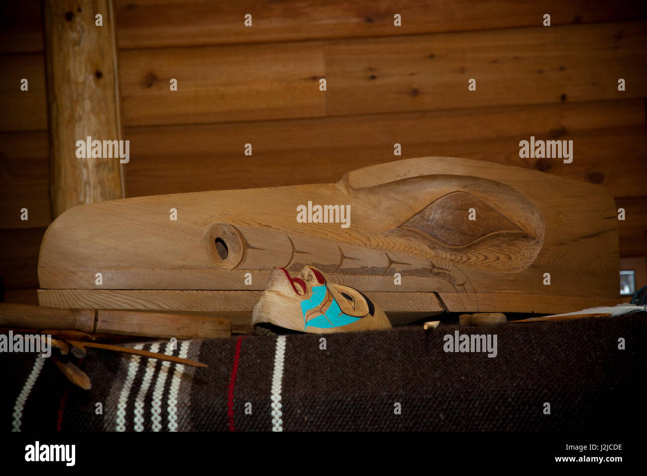 Traditional Coast Salish carved cedar wood raven and human mask ...