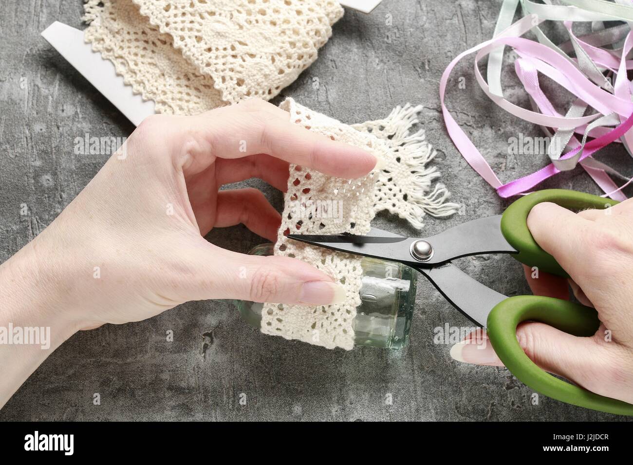 How to make glass bottles decorated with lace and colorful ribbons ...