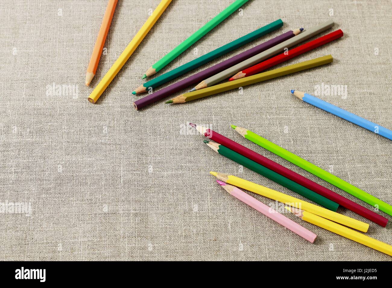 Wooden crayons, copy space. Hobby time Stock Photo - Alamy
