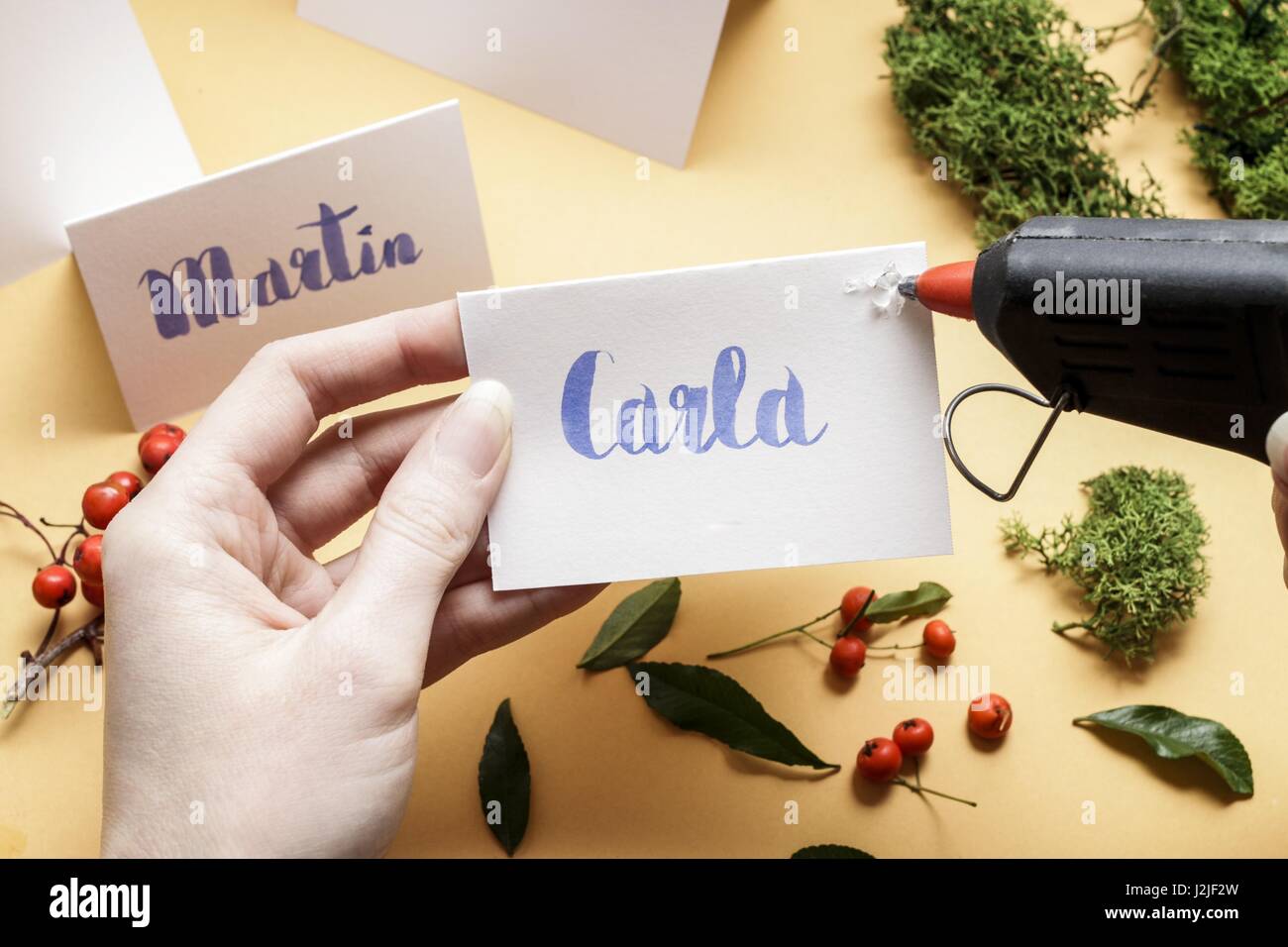 How to make wedding place name cards with handwritten letters and fresh ...