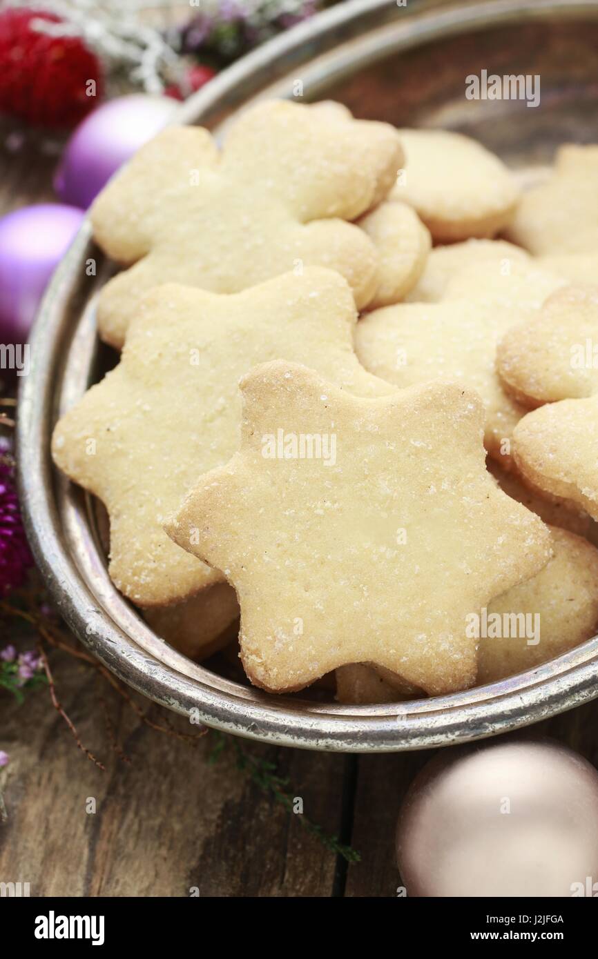 Christmas cookies in star and heart shape. Festive dessert Stock Photo ...