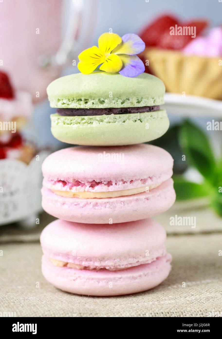 Stack of french macaroons, party dessert Stock Photo - Alamy