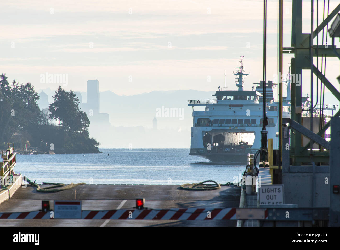 US, Washington State, Seattle ferry arrives Bainbridge with first load ...