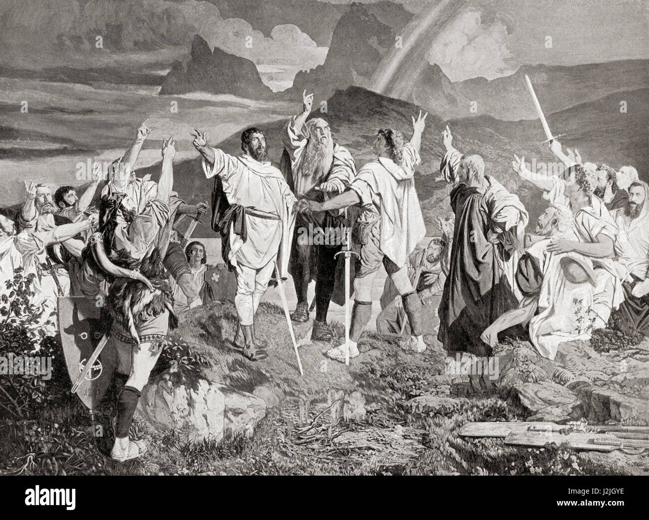 The Rütlischwur, a legendary oath of the Old Swiss Confederacy, taken ...