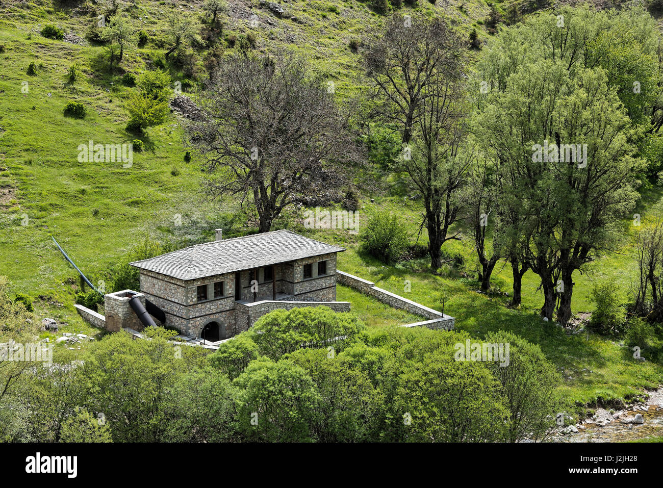 Landscape with restored traditional watermill in Thessaly, Greece Stock ...