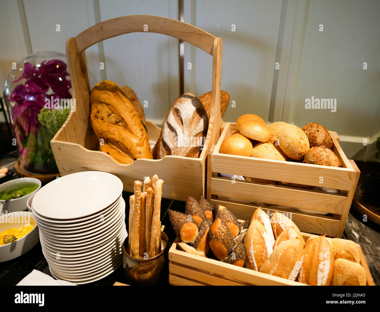 Breads for selection in a buffet restaurant Stock Photo - Alamy