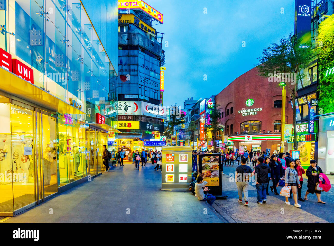 TaIPEI, TAIWAN - MARCH 30: This is Ximending shopping district at night ...