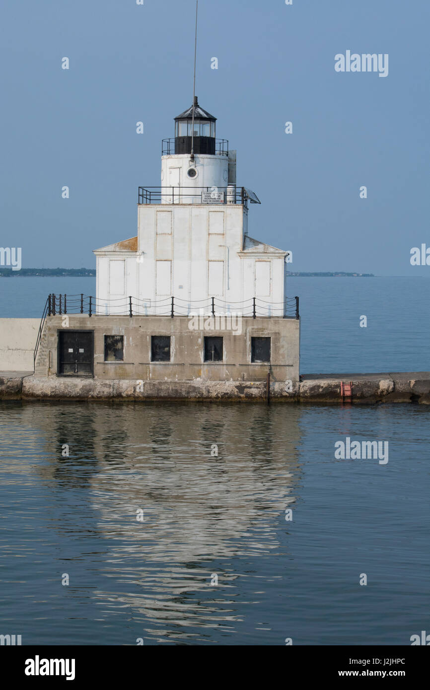 Wisconsin, Lake Michigan, Manitowoc. Historic Breakwater Light, circa ...