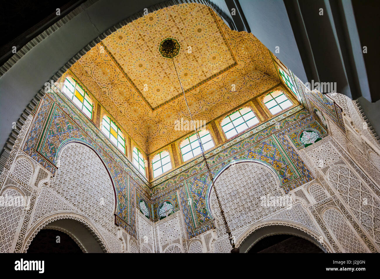 Gypsum arabesques decorating the interior of the Moulay Ismail ...