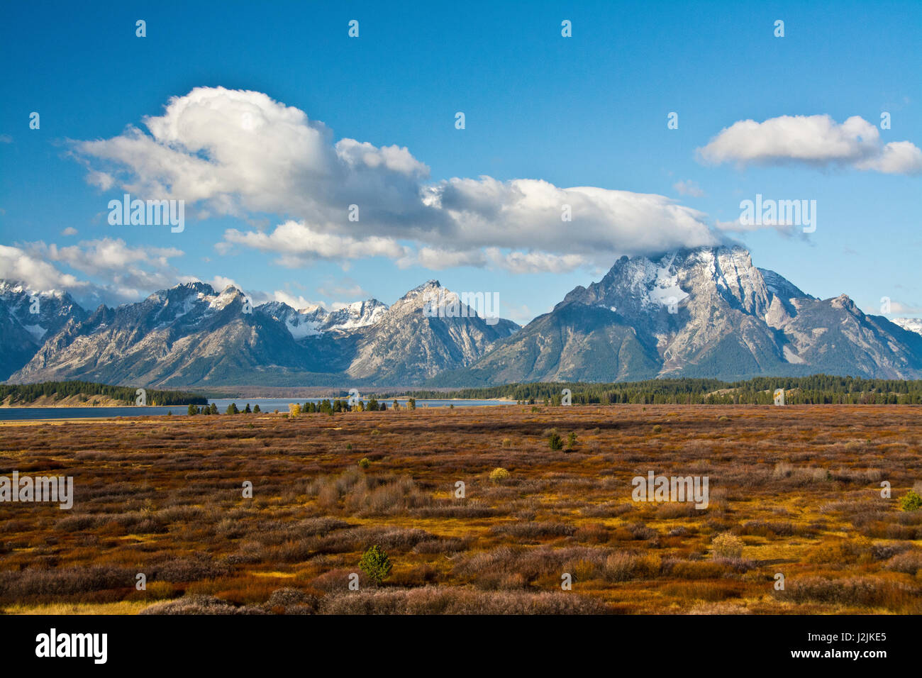 Grand Tetons, autumn, Jackson Lake, from Jackson Lake Lodge, Grand ...