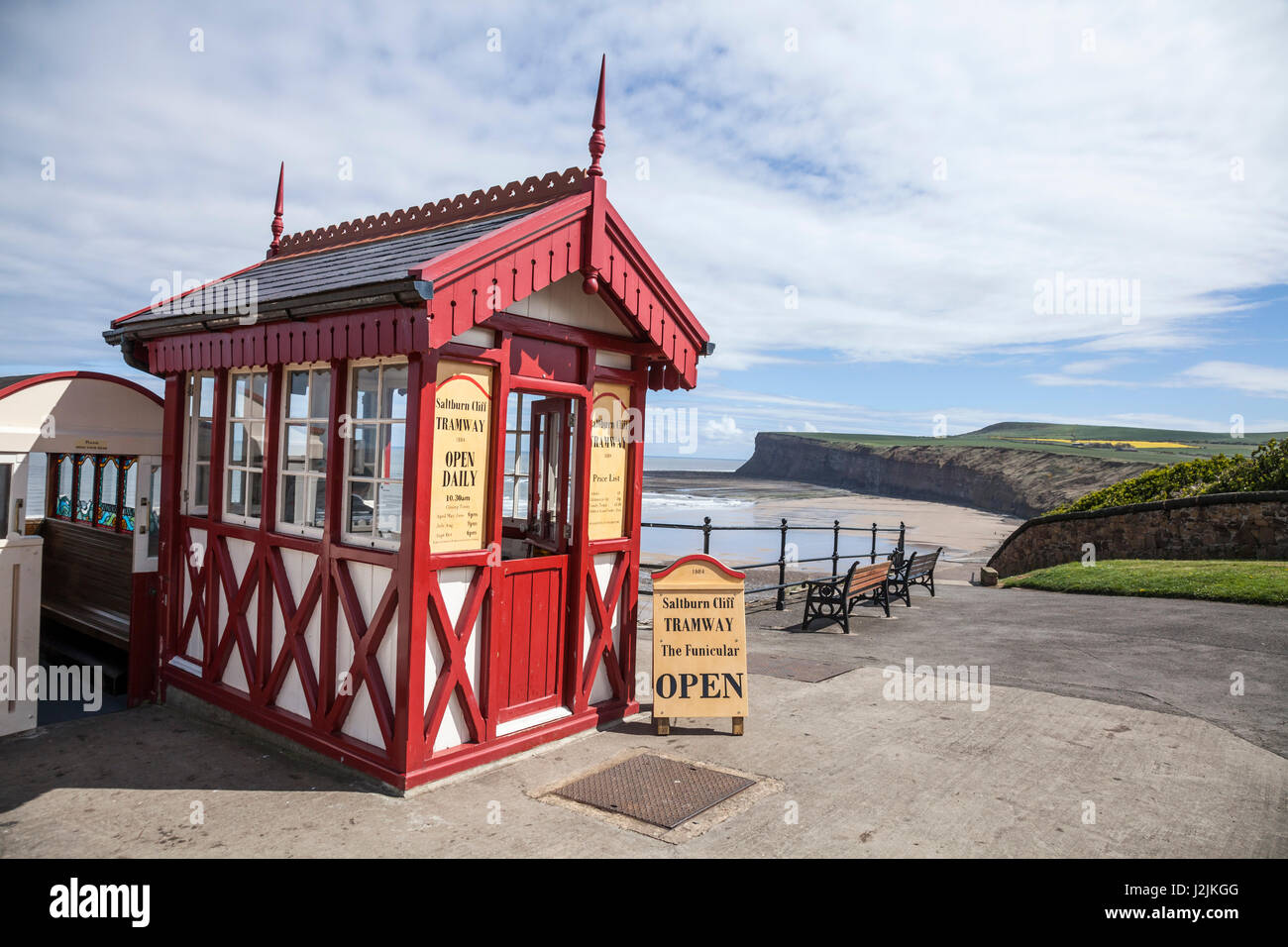 The famous water-powered funicular cliff lift at Saltburn by the Sea ...