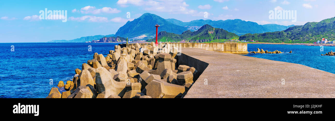 Panorama of wave barrier in the sea in Taiwan Stock Photo - Alamy
