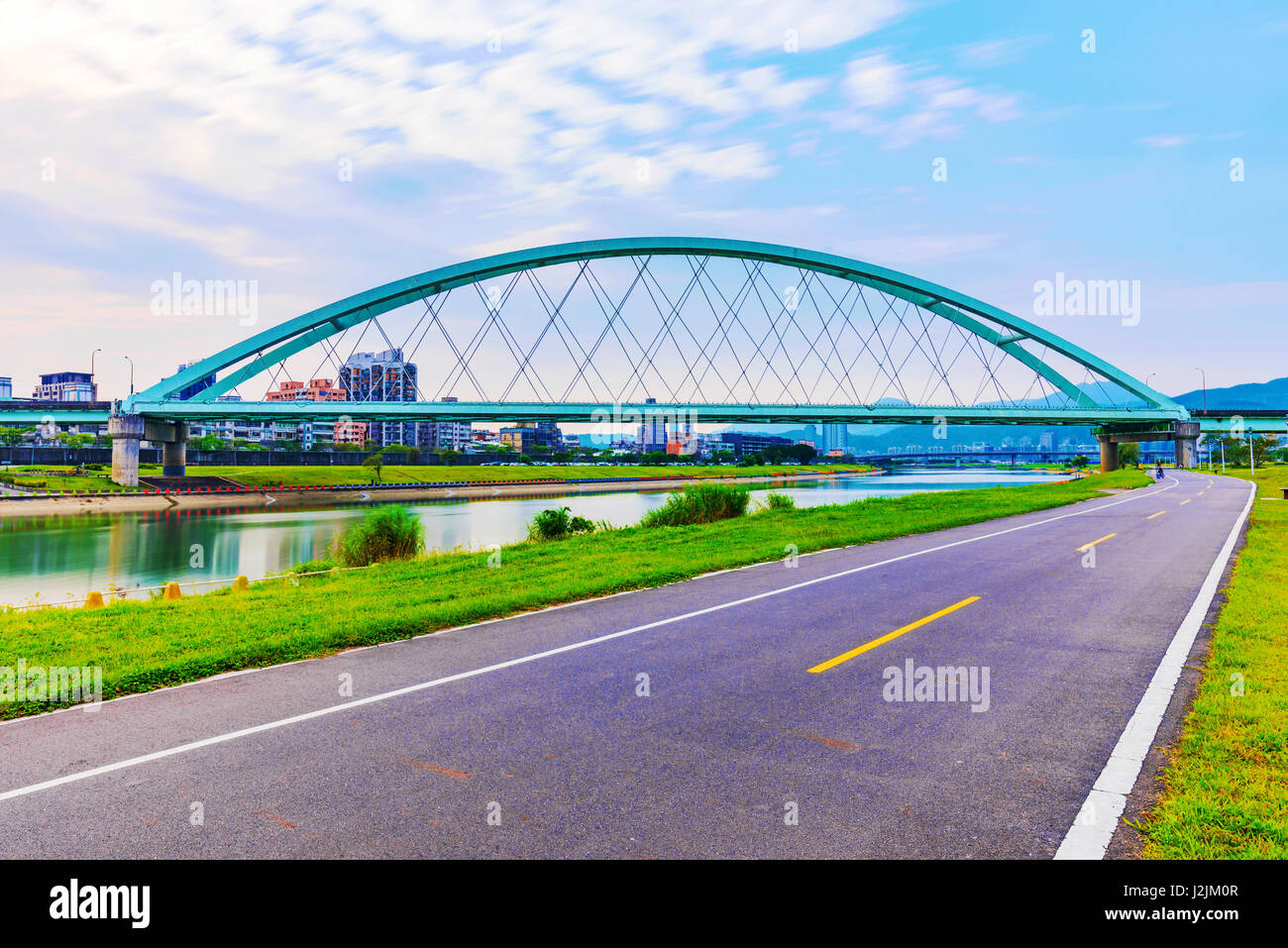 View of Crescent bridge riverside cycling path Stock Photo - Alamy