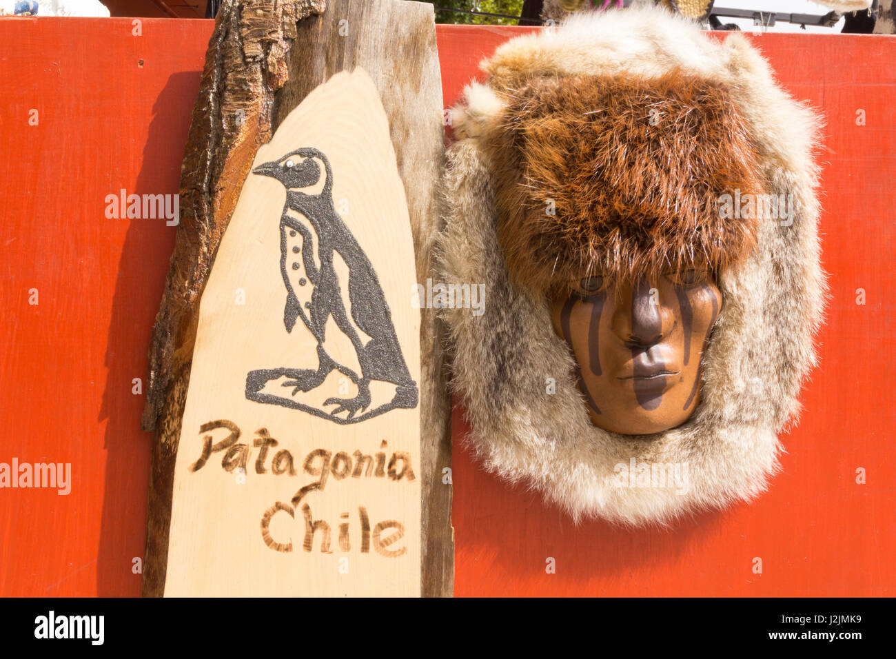 Native Indian Mask Surrounded by Fur. PUNTA ARENAS, CHILE - NOVEMBER ...