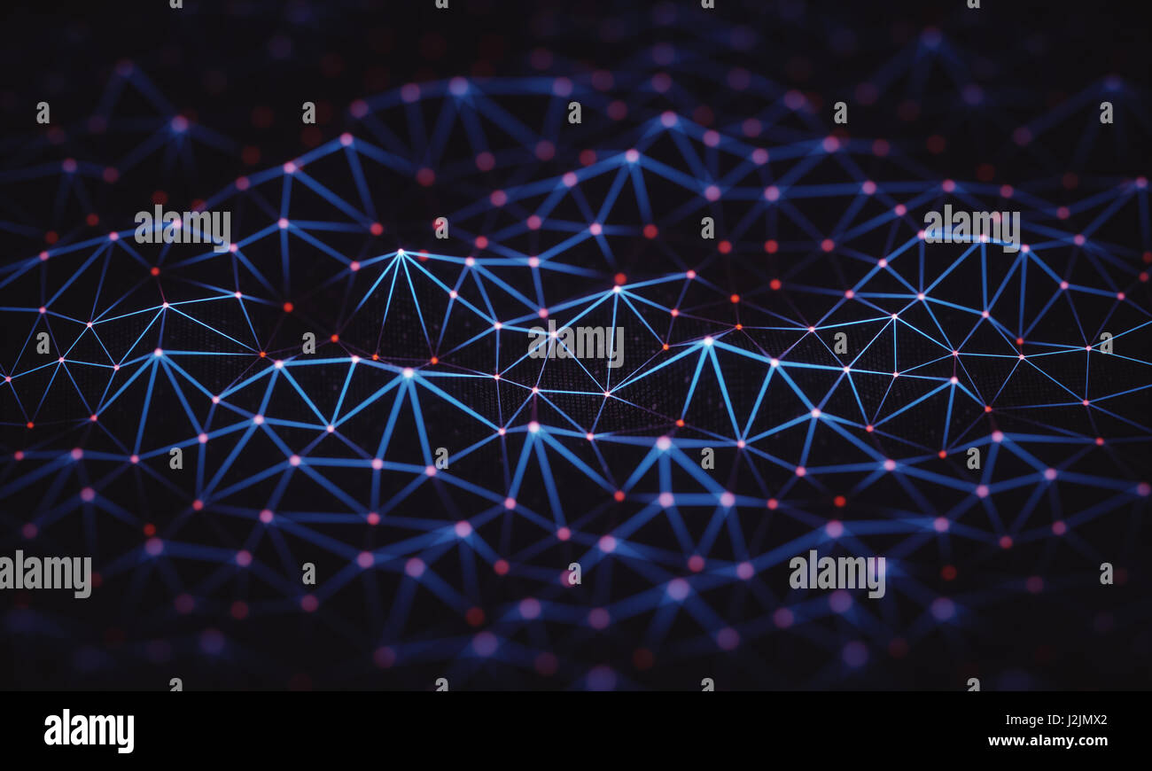 3D illustration, abstract background, technology concept. Binary surfaces interconnected by ...