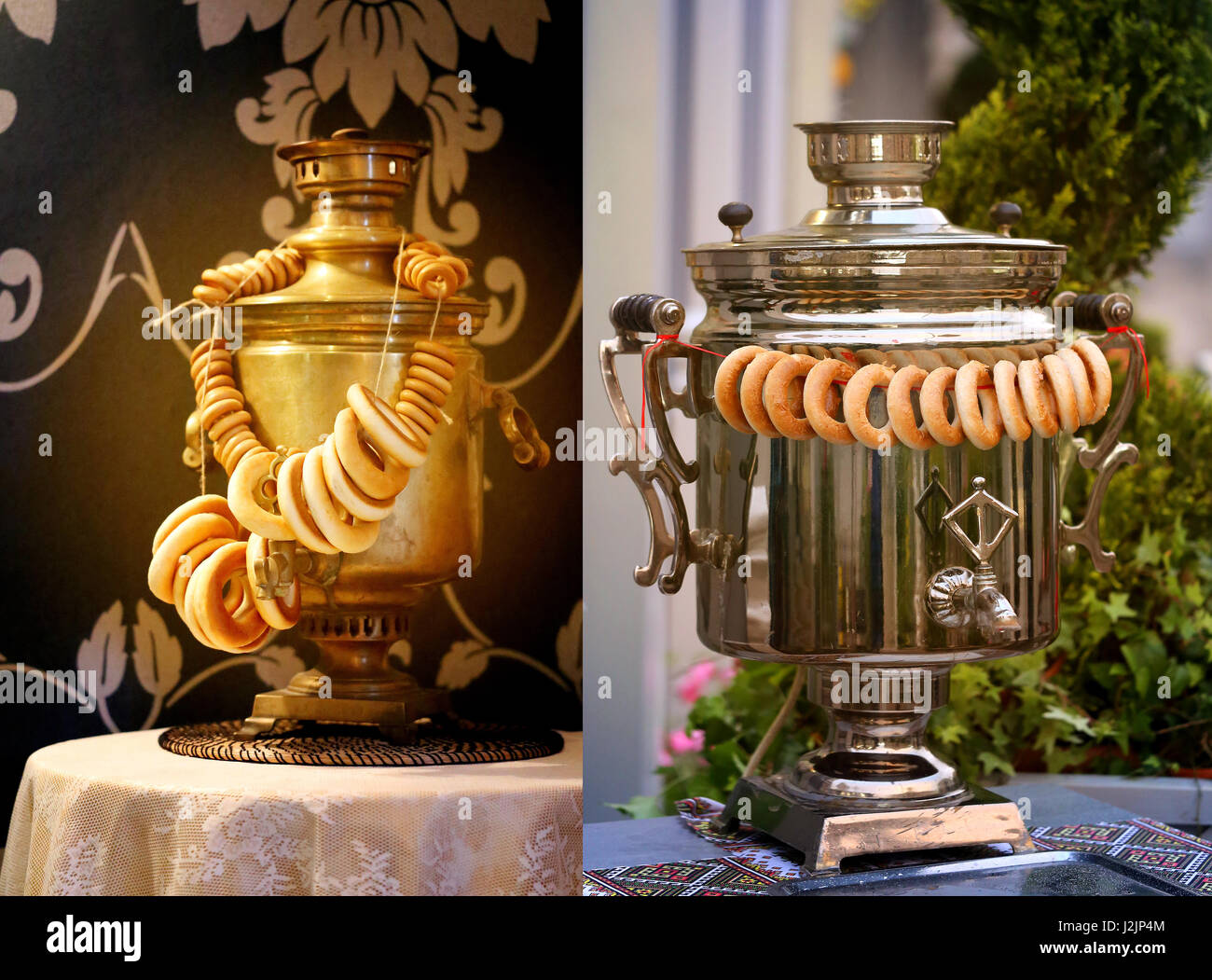 Beautiful set of Russian samovar with bagels Stock Photo - Alamy