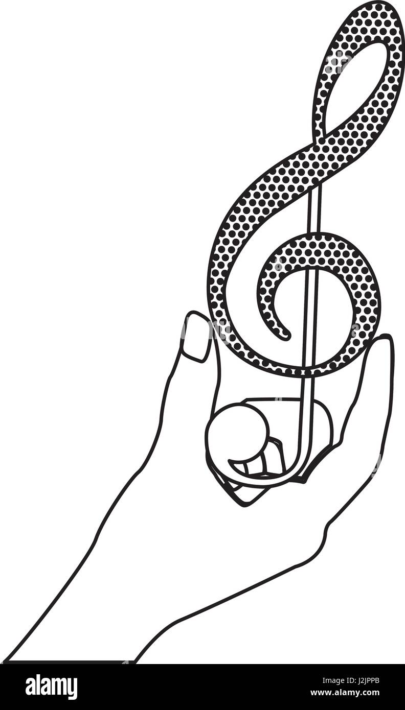 monochrome silhouette of hand holding a treble clef Stock Vector Image ...