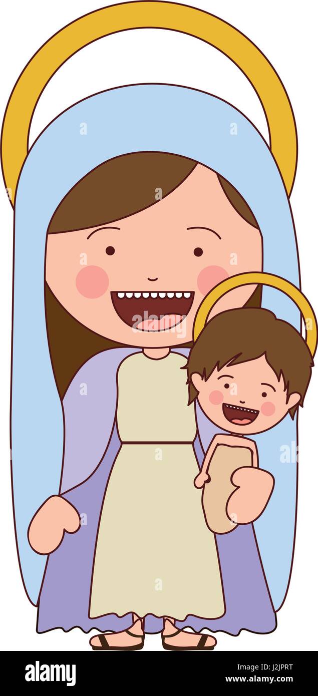 colorful silhouette of smiling saint virgin mary with baby jesus Stock ...