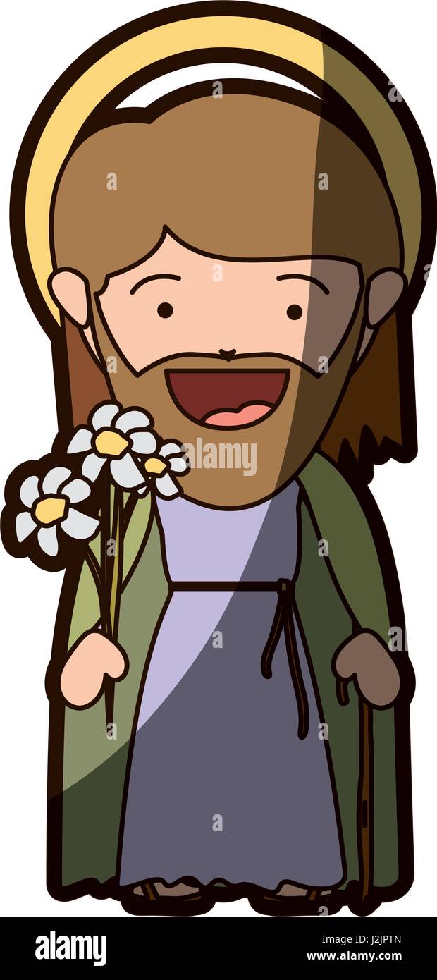 colorful silhouette of smiling image of saint joseph father with half ...