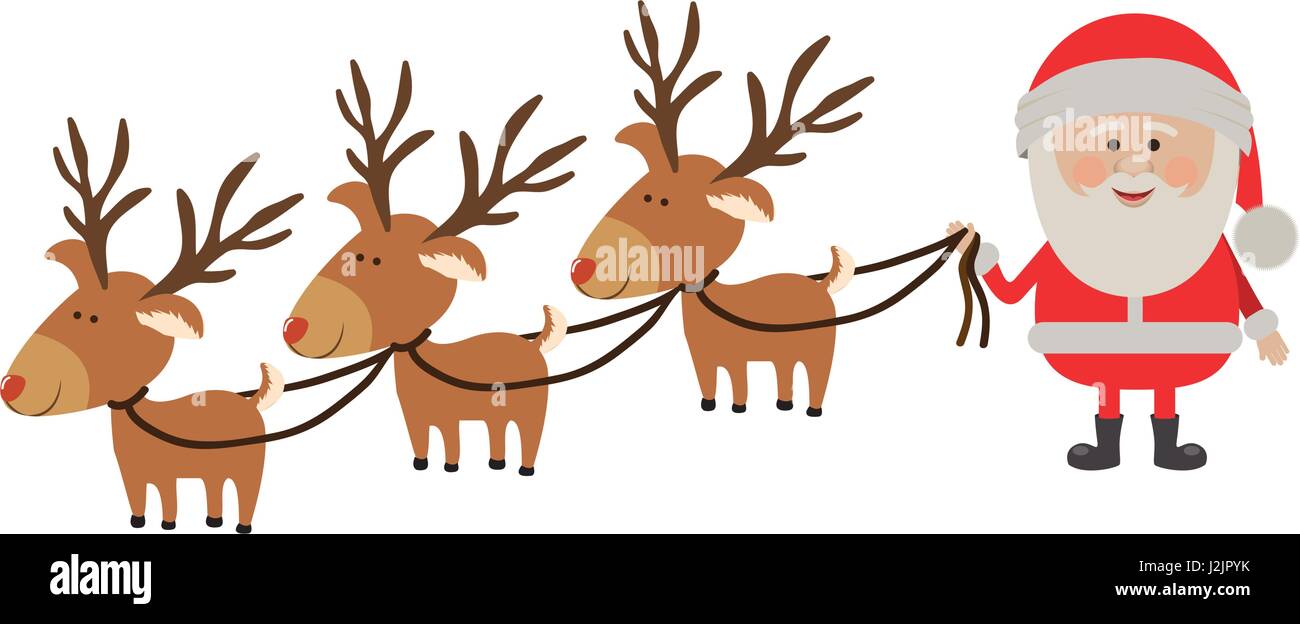 background with caricatures of three reindeers and santa claus Stock ...