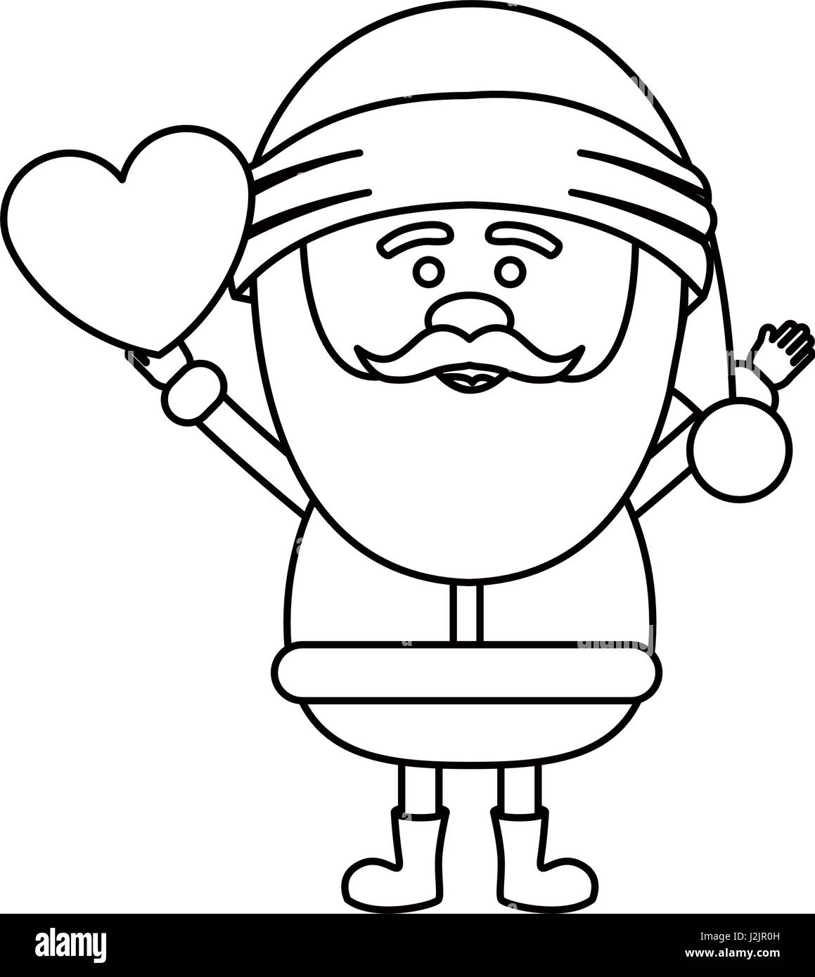 monochrome contour of santa claus with open arms and holding heart in ...