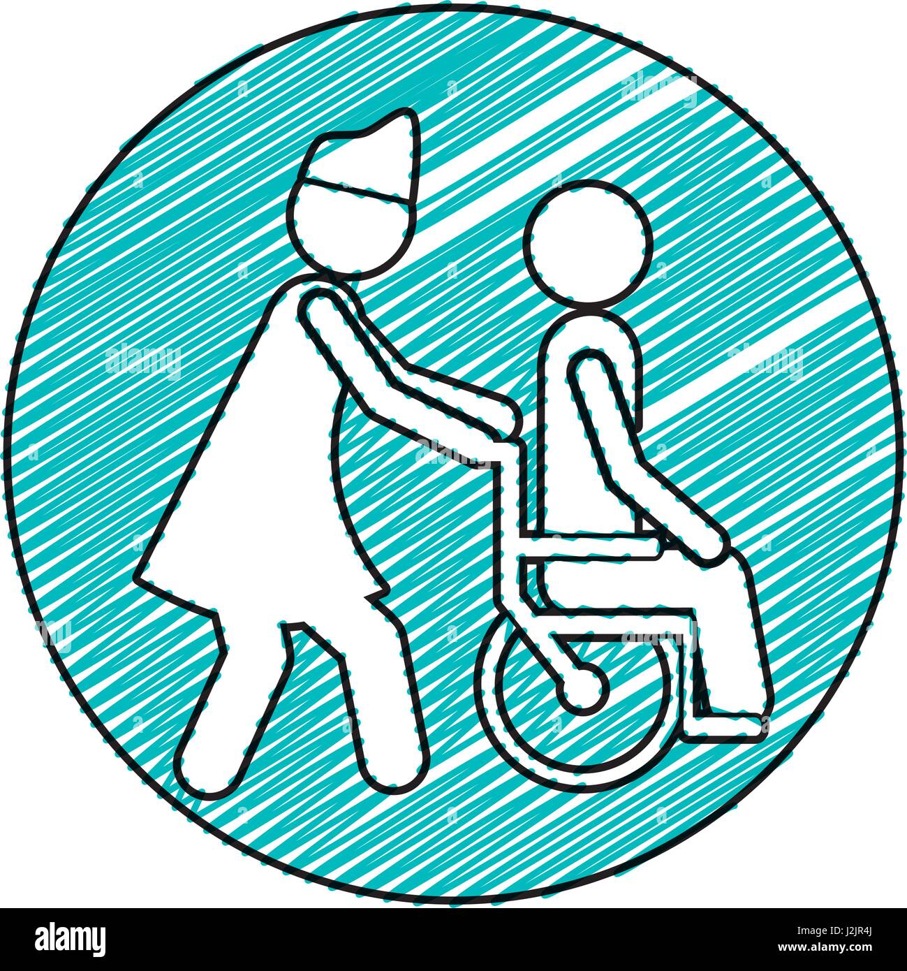 color pencil drawing circular frame with nurse helping another person ...