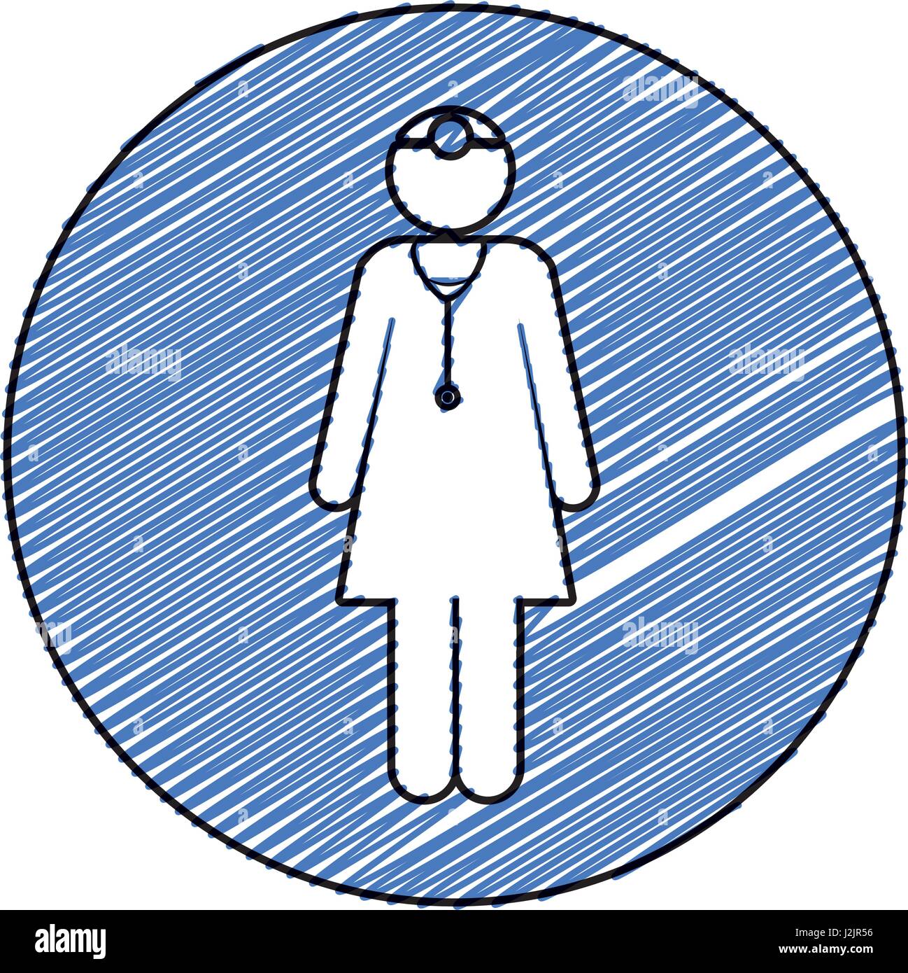 color pencil drawing circular frame with pictogram female doctor with ...