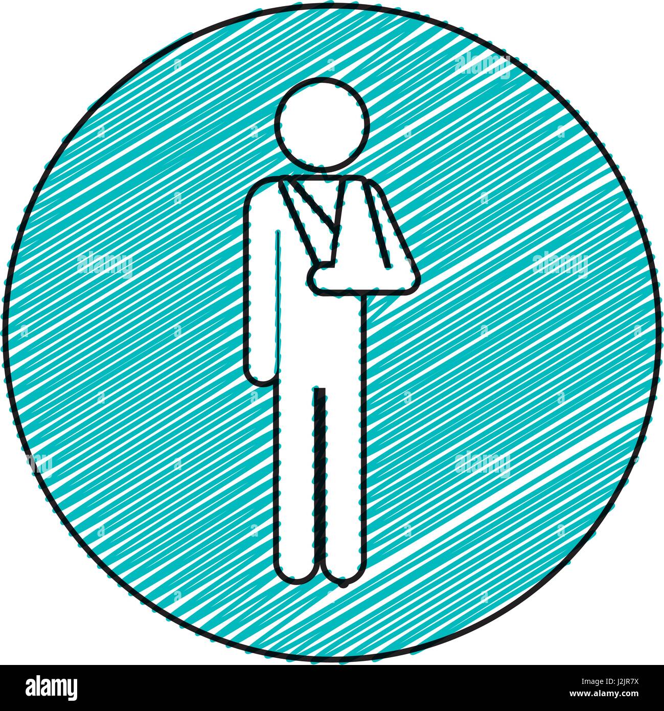 color pencil drawing circular frame with pictogram plastered arm icon flat Stock Vector Image ...