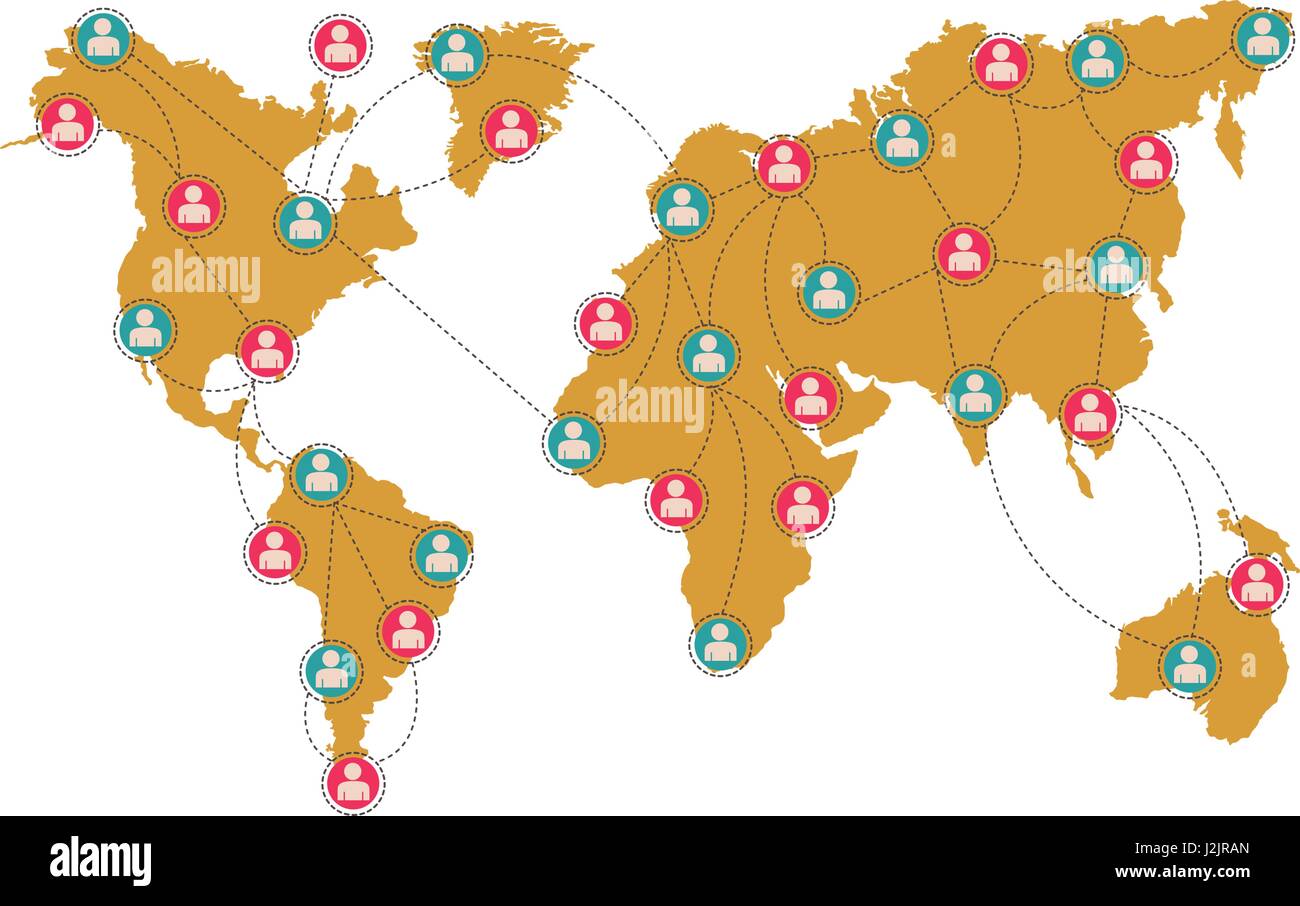 global social network connection with map pointers Stock Vector Image ...