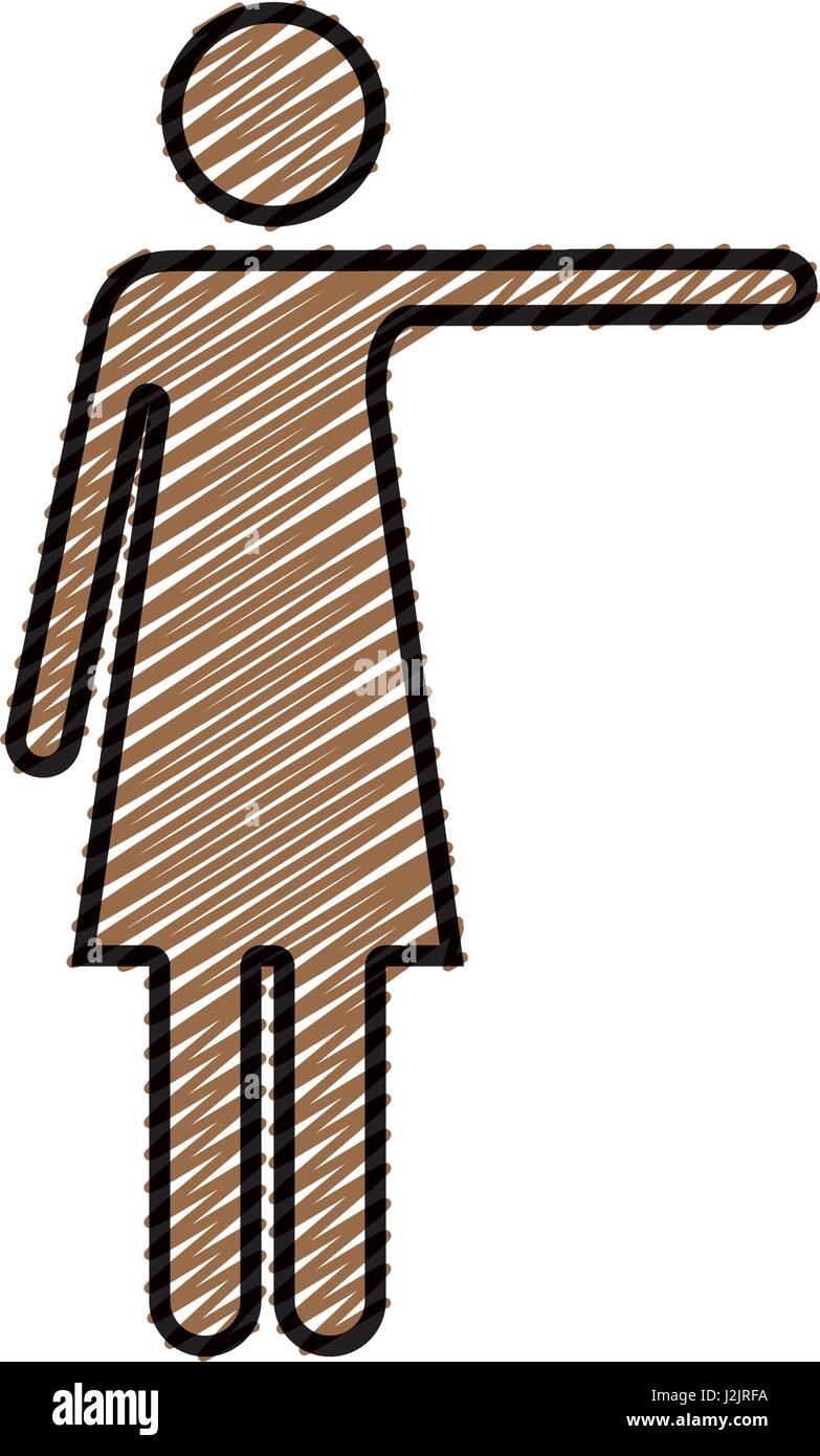 color pencil drawing silhouette of pictogram woman pointing with left ...
