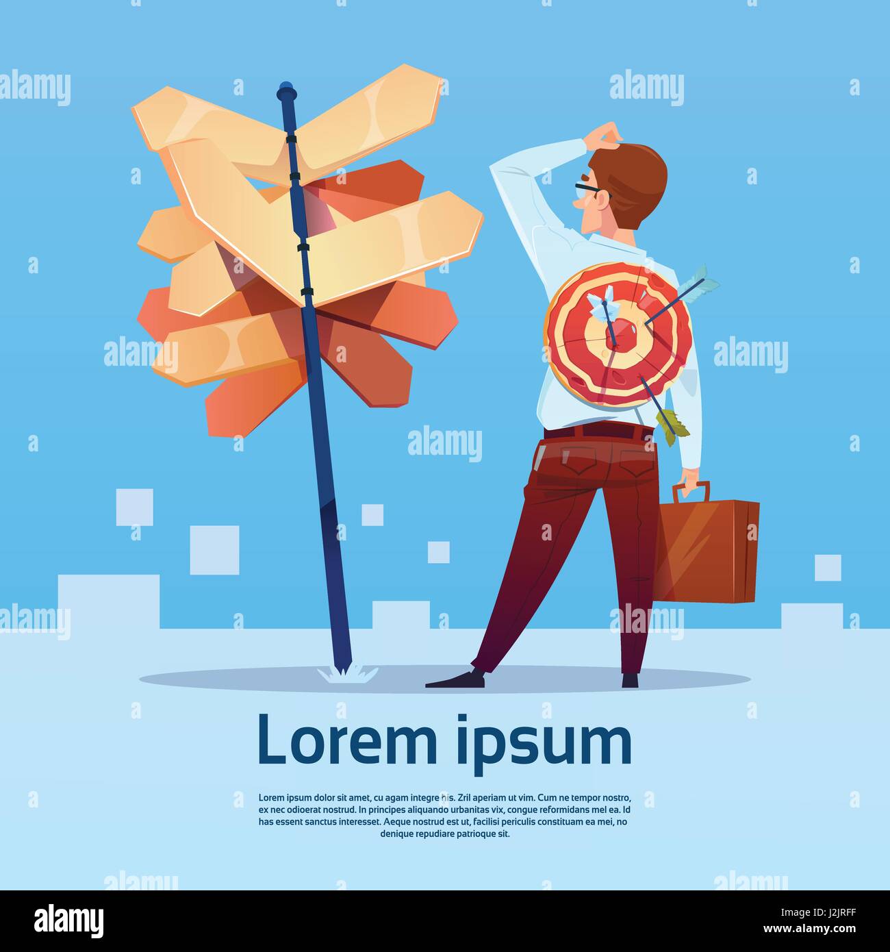 Business Man Standing Sign Choose Direction Way Signboard Arrow Stock ...