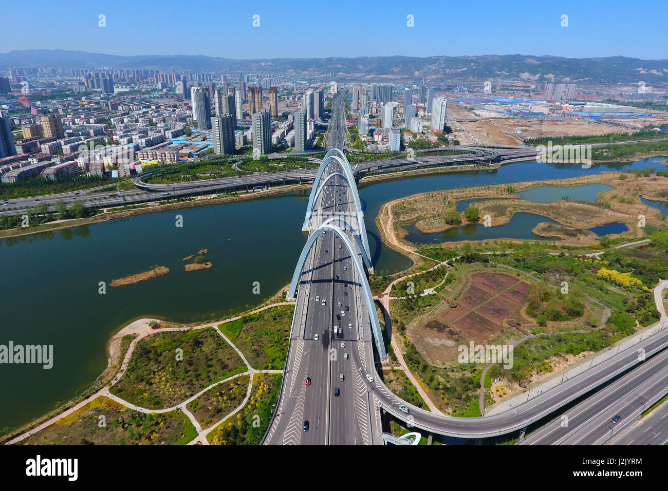 Taiyuan. 27th Apr, 2017. Photo taken on April 27, 2017 shows an aerial ...