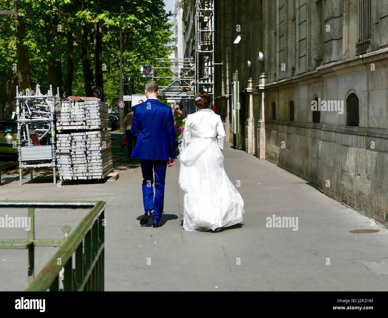Paris, France, 29 April, 2017. Bridal couple leaves the Mairie (City ...