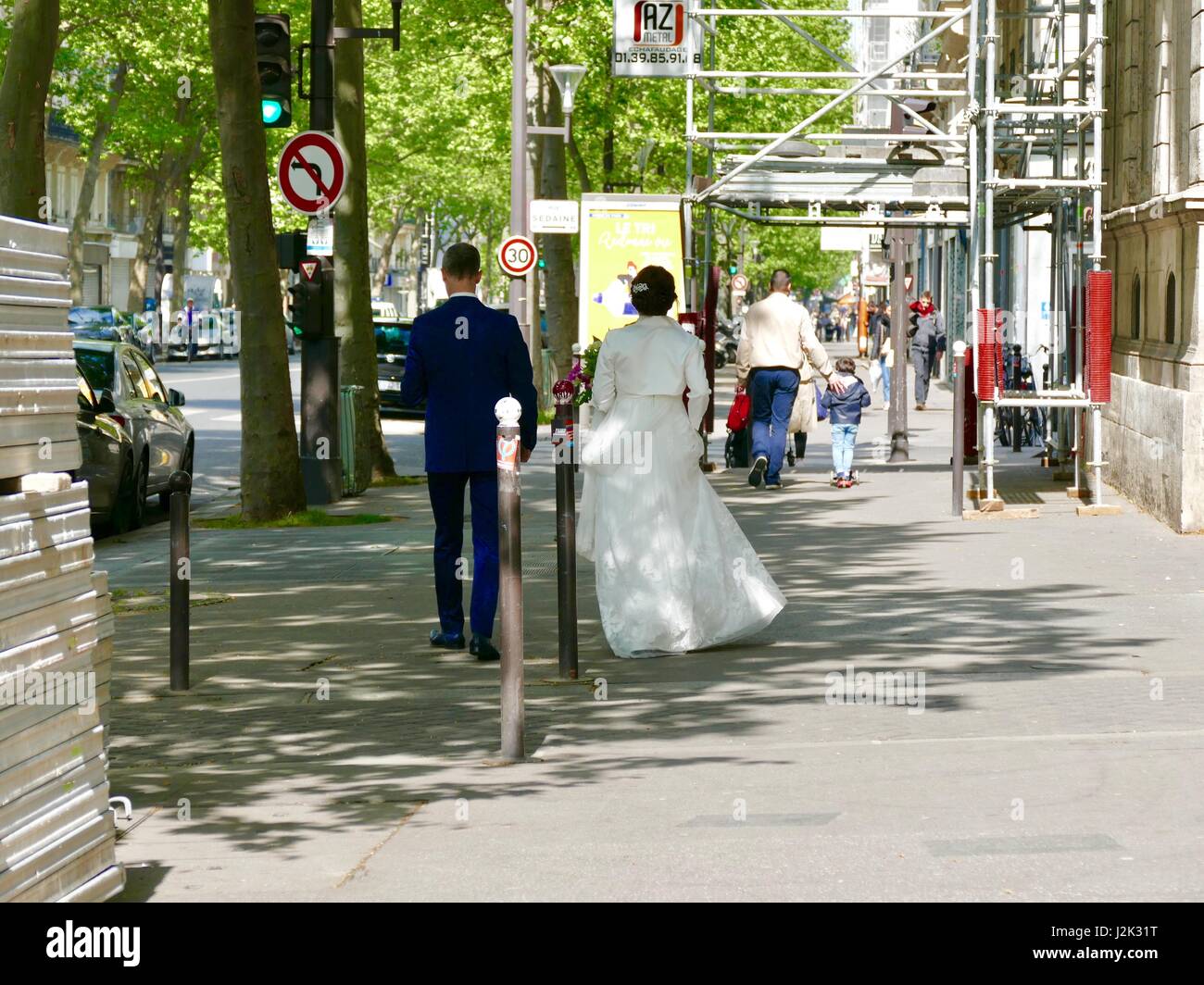 Paris, France, 29 April, 2017. Bridal couple leaves the Mairie (City ...