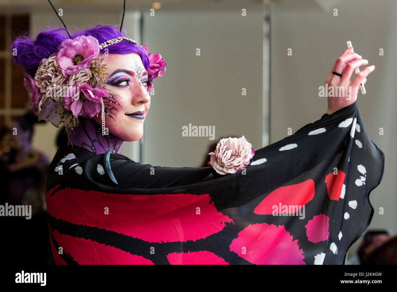 London, UK. 29 April 2017. Pictured: Makeup artist Jode Broadley takes ...