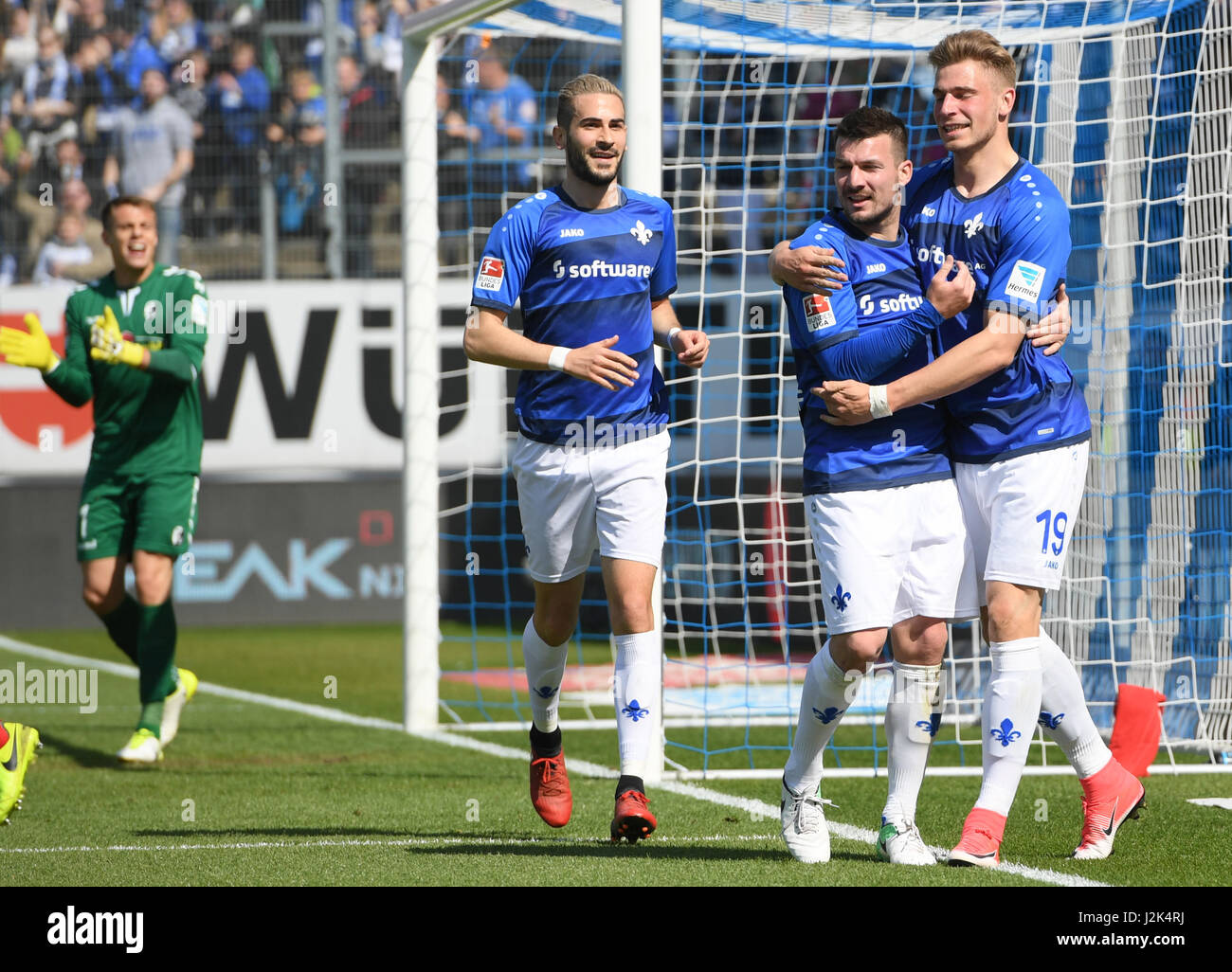 Darmstadt's Felix Platte (R) and Jerome Gondorf (2-R) celebrate the ...