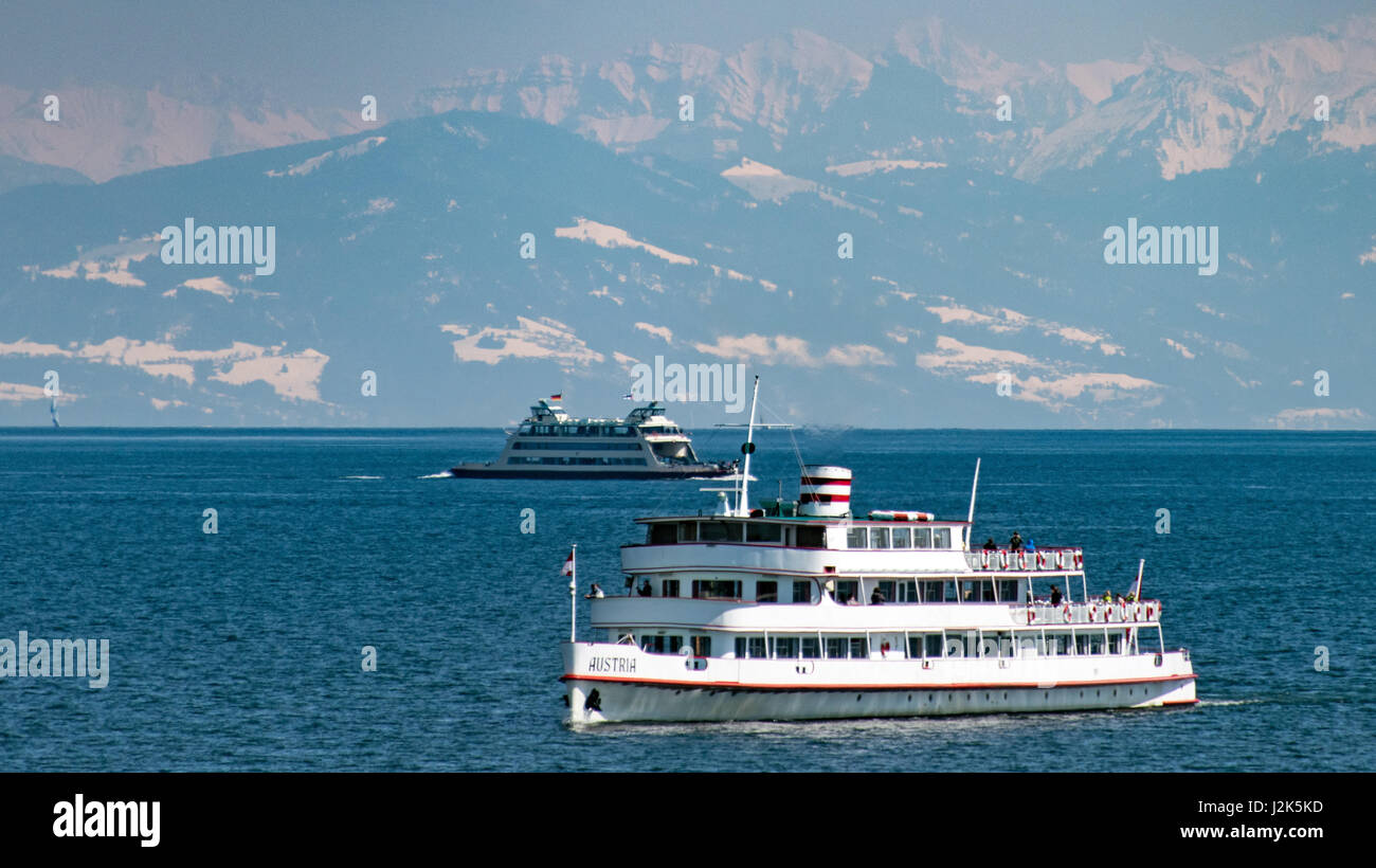 The MS Austria passes by the island Mainau in the Bodensee lake near ...