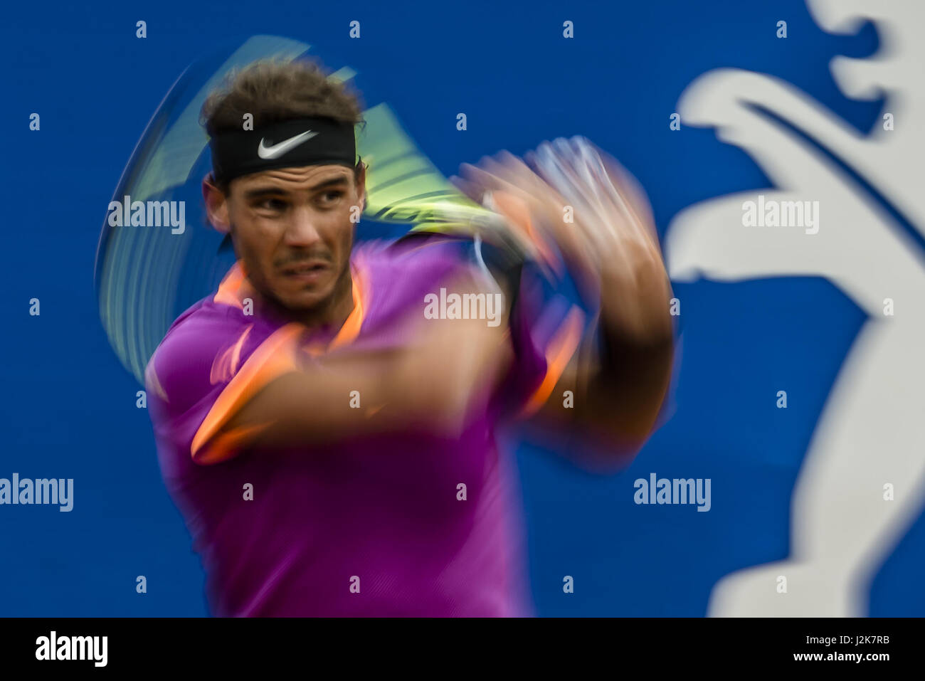 Barcelona, Catalonia, Spain. 29th Apr, 2017. RAFAEL NADAL (ESP) returns ...