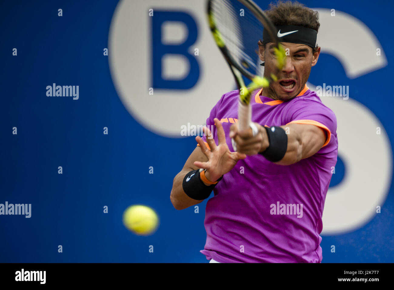 Barcelona, Catalonia, Spain. 29th Apr, 2017. RAFAEL NADAL (ESP) returns ...