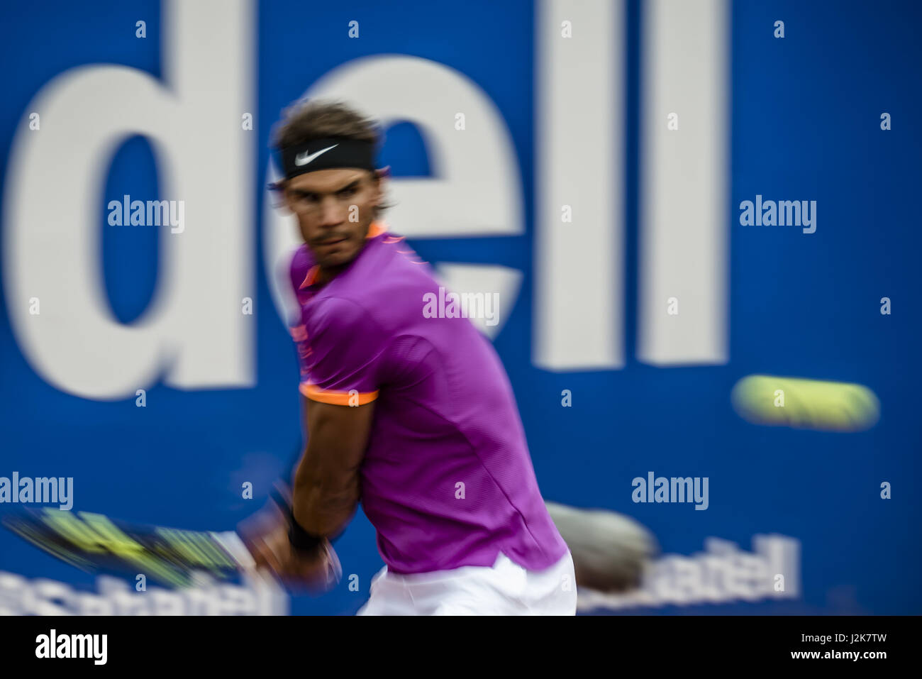 Barcelona, Catalonia, Spain. 29th Apr, 2017. RAFAEL NADAL (ESP) returns ...