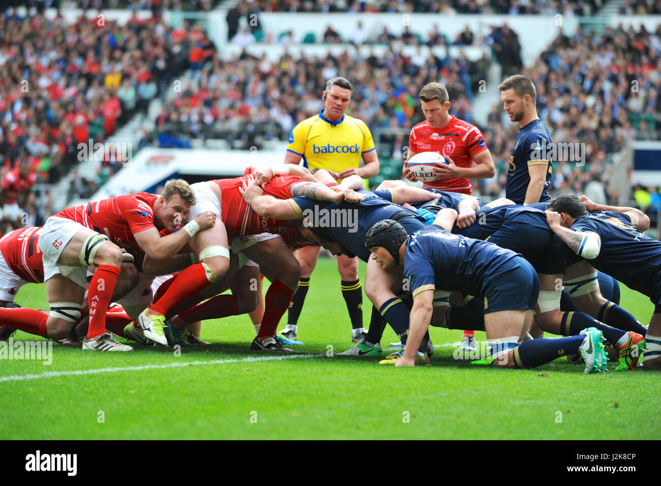 London, UK. 29th Apr, 2017. British Army and Royal Navy players locking ...